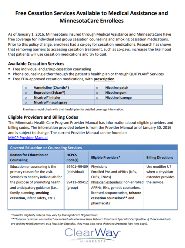 Free Cessation Services Available to Medical Assistance and ...